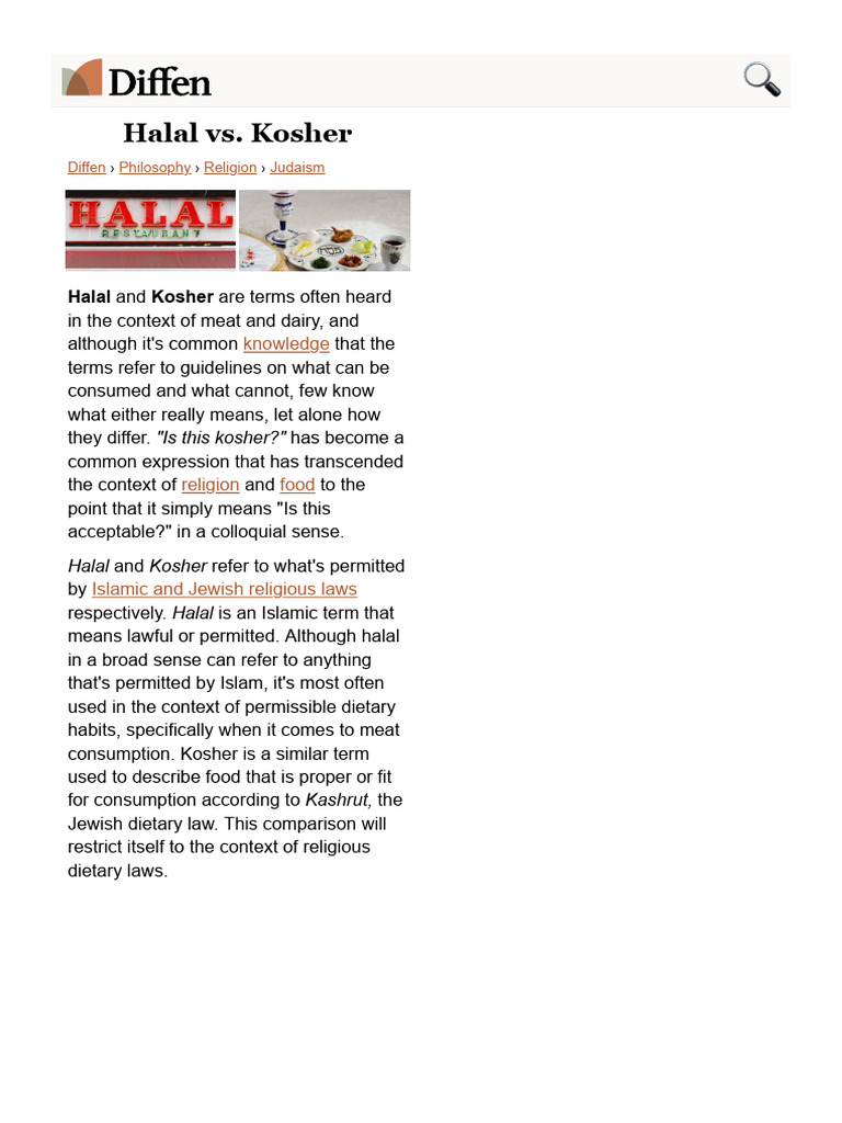 Halal Vs Kosher - Difference and Comparison - Diffen | PDF | Animal Killing | Nutrition