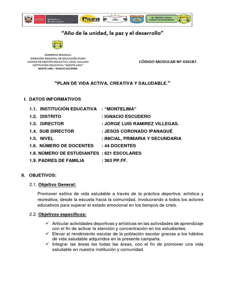 1 Plan de Vida Activa, Creativa y Saludable | PDF