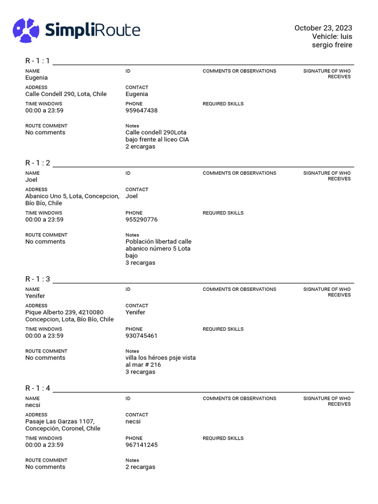 SimpliRoute Plan 2023-10-23 | PDF