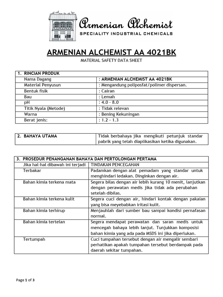 AA 4021BK MSDS (Bahasa Indonesia) | PDF