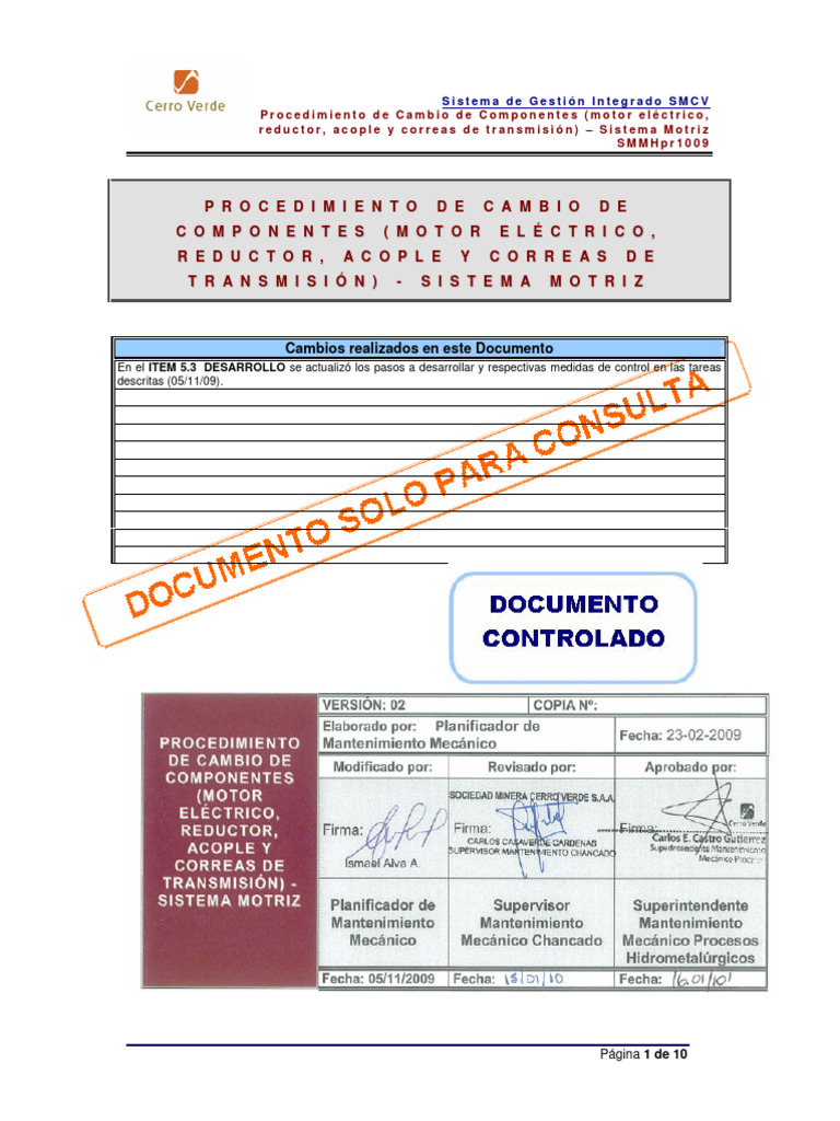 SMMHpr1009 Cambio Componentes Motor Electrico Reductor Acople Correas ...