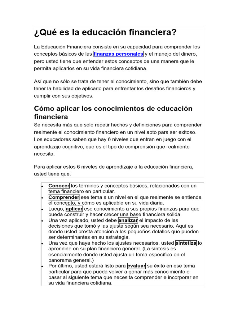 Qué es la educación financiera | PDF | Educación financiera | Conocimiento