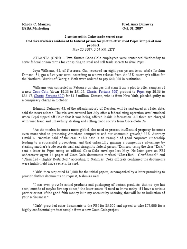Rhoda-Case Study | PDF | Coca Cola | Trade Secret