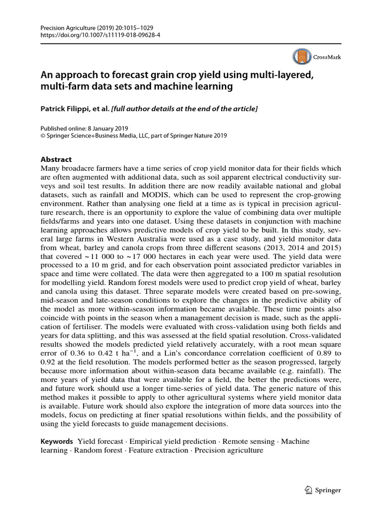An Approach To Forecast Grain Crop Yield Using Multi Layered, Multi Farm Data Sets and Machine ...