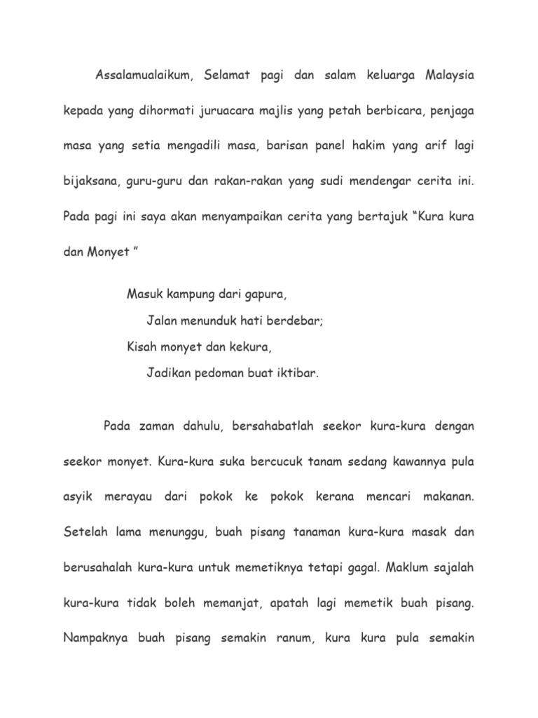 Teks Bercerita Tahap 1 Kura Kura Dan Monyet | PDF