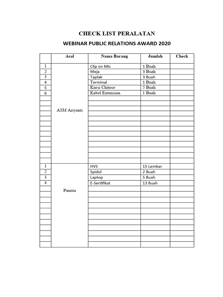 12 - Checklist Peralatan | PDF