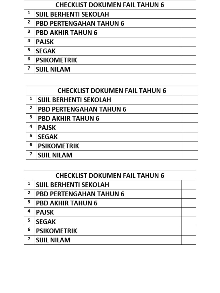 Checklist Dokumen Fail Tahun 6 | PDF | Olahraga & Rekreasi | Gaya Hidup