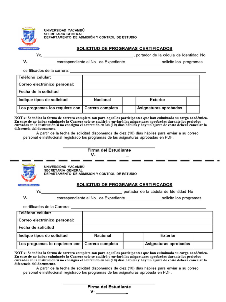 Formato de solicitud de programas certificados (1) 2 | PDF