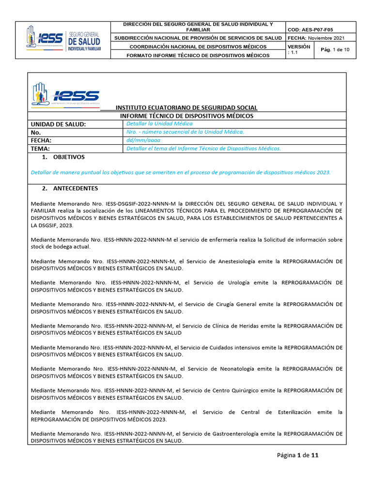Informe Técnico de Justificación para La Reprogramación de Dispositivos Médicos Neonatología ...