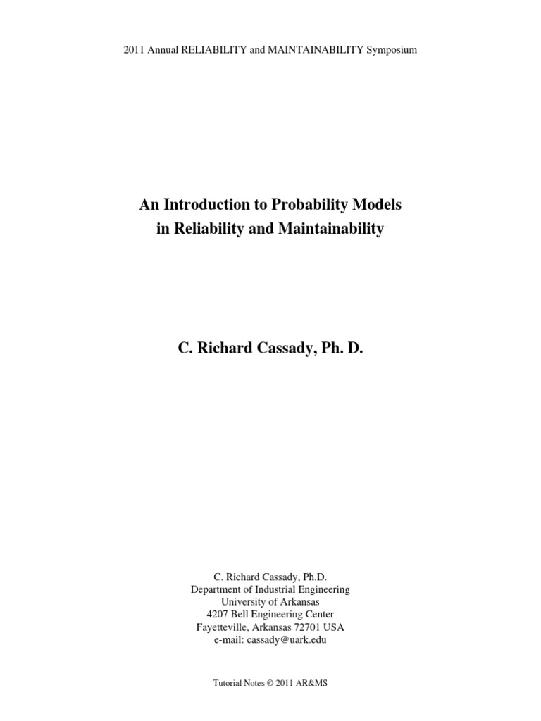 An Introduction To Probability Models in Reliability and Maintainability | PDF | Reliability ...