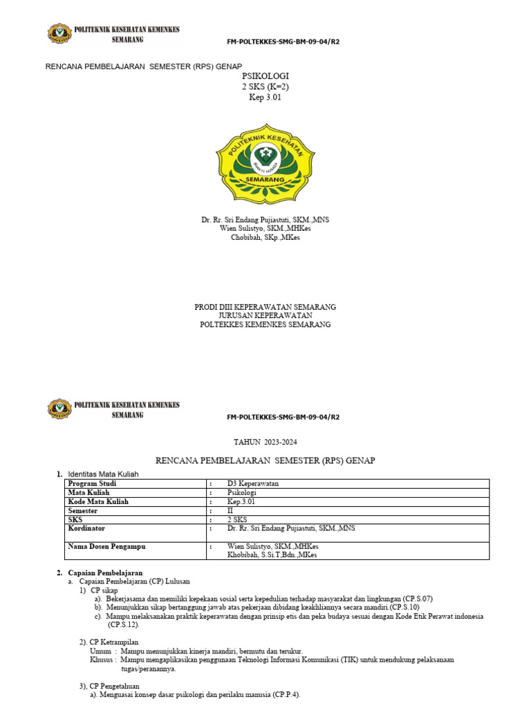 RPS MK Psikologi 2023 | PDF | Karier & Perkembangan | Pengembangan Diri