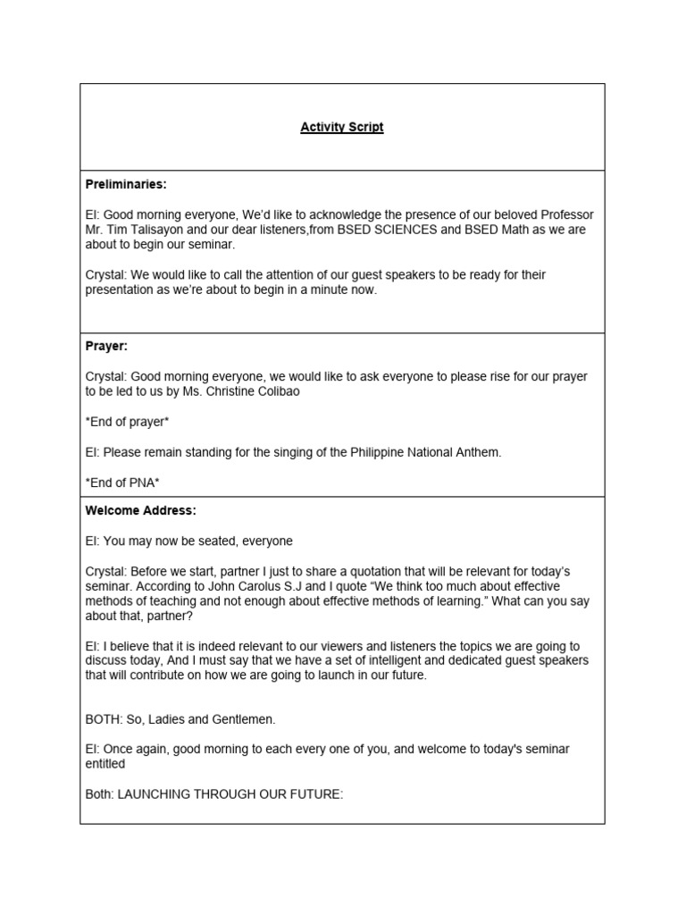 Activity Script | PDF