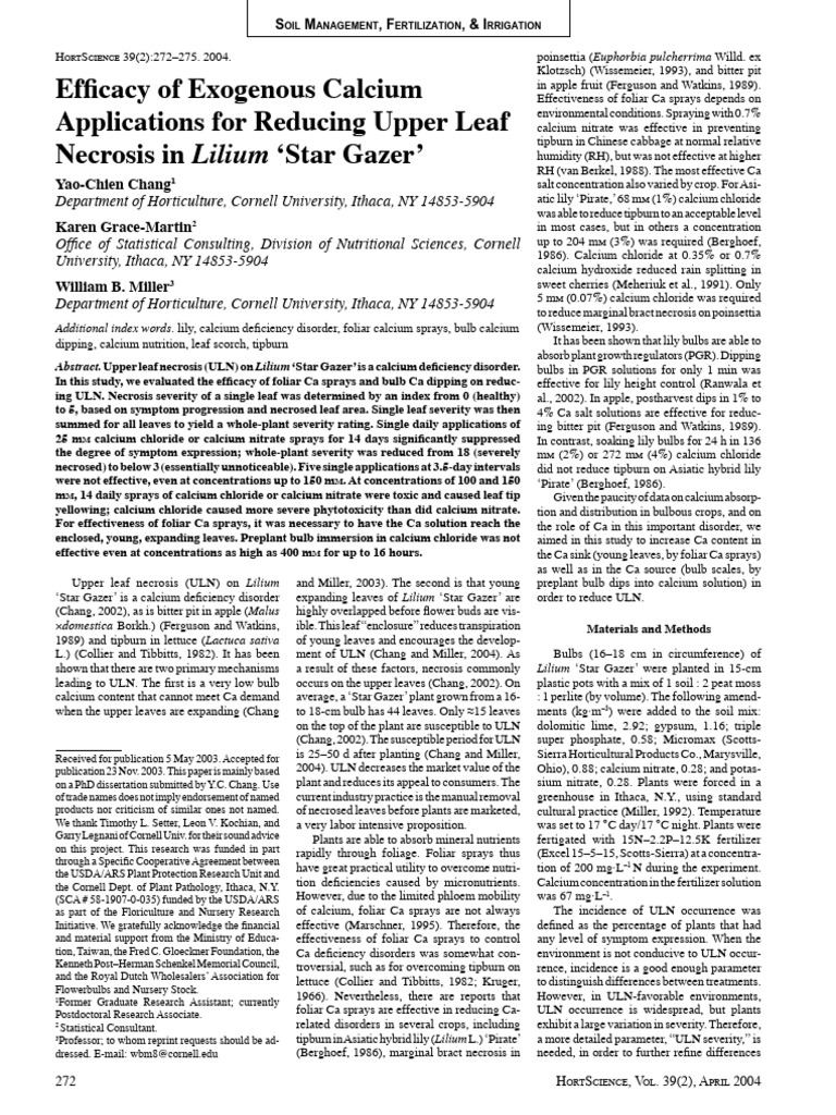 Calcium Applications | PDF | Lilium | Fertilizer