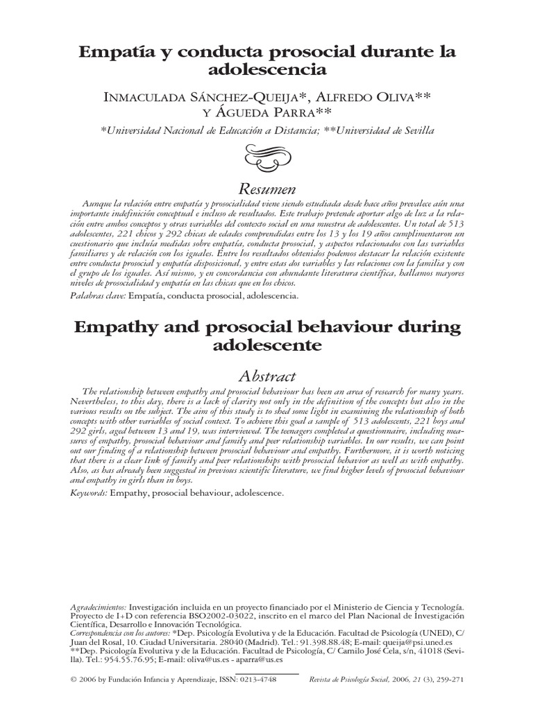 Empatía y Conducta Prosocial | PDF