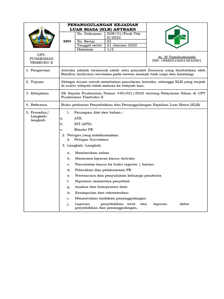 9 Spo KLB Antraks | PDF