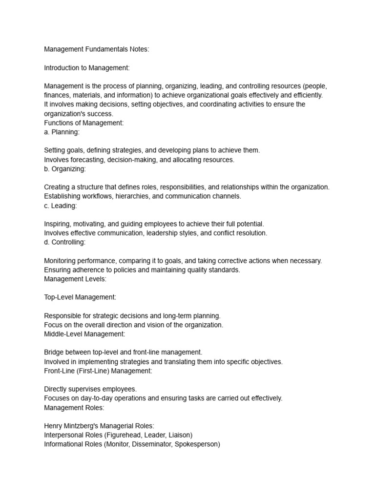 Management Fundamentals Notes_ | PDF
