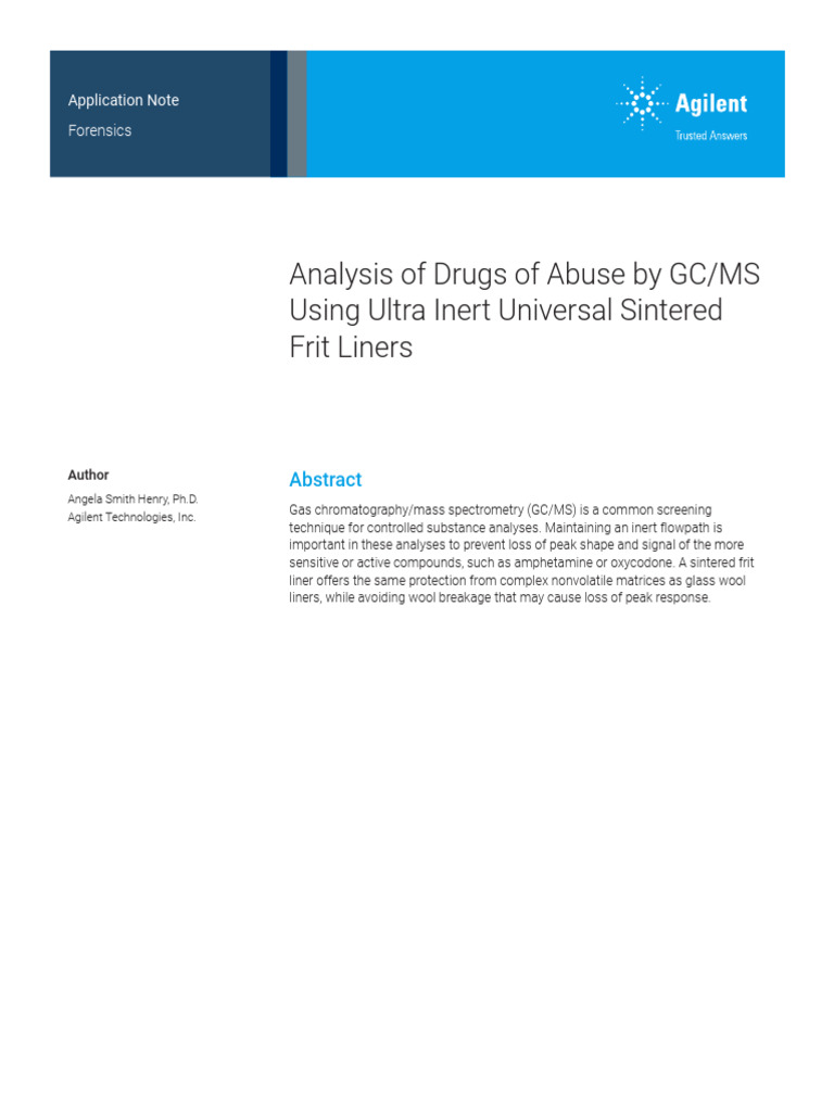 Application Drugs of Abuse GC Mass Spectrometry 5994 1012en Agilent ...