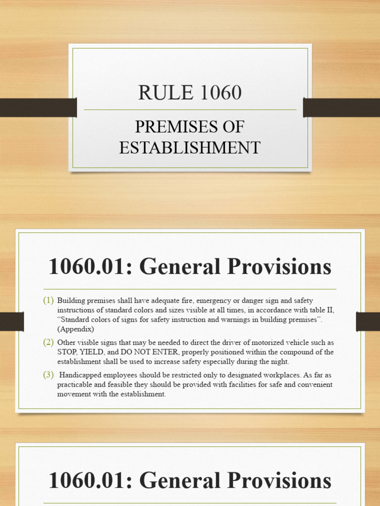 Rule 1060 Premises of Establishments | PDF