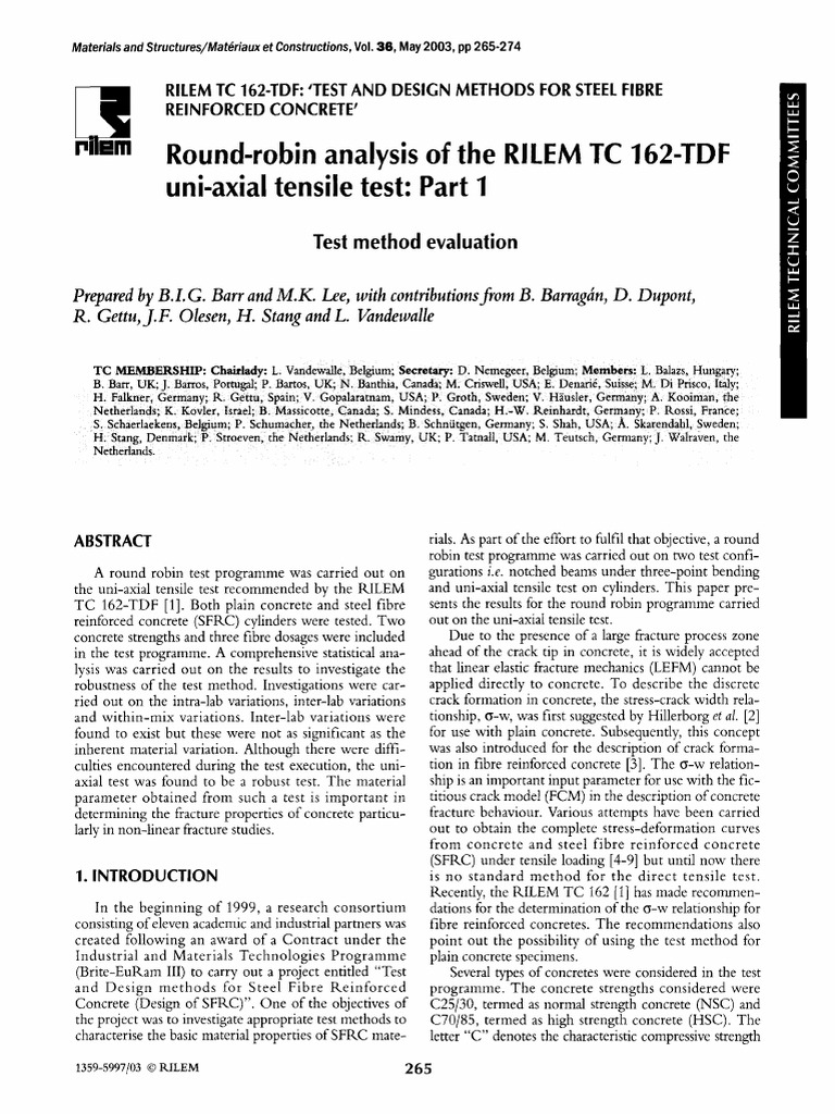 Rilem TC 162-TDF Uniaxial Tensile Test Part 1 | PDF