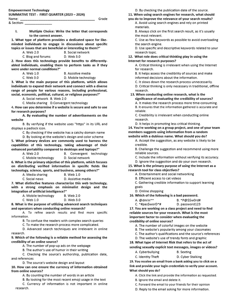 ETECH-1Q-2024-2025 - First-Quarter-Exam - SUMMATIVE-TEST - VERSION1 ...