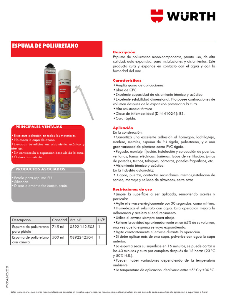 Info 0892 Espuma de Poliuretano para Pistola | PDF | Espuma | Poliuretano