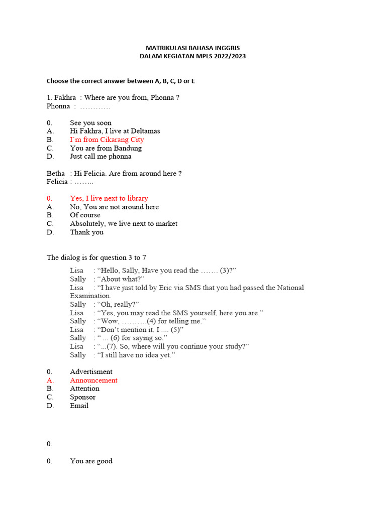 Matrikulasi Bahasa Inggris | PDF