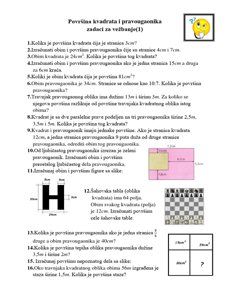 6razr-povrsina-kvadrata-i-pravougaonika-zadaci-za-vezbanje-1 | PDF