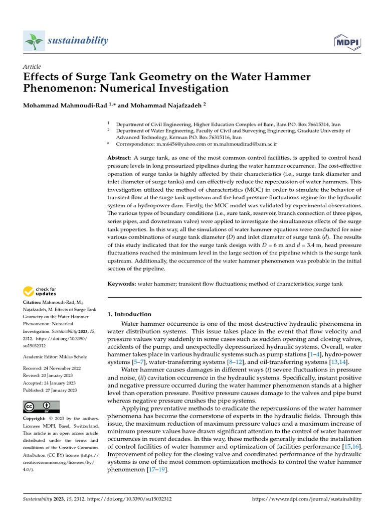 Surge Tank Geometry | PDF | Fluid Dynamics | Fluid Mechanics