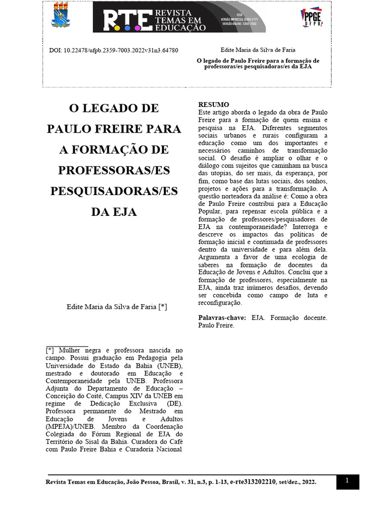 O Legado De Paulo Freire Para A Formacao De Professorases