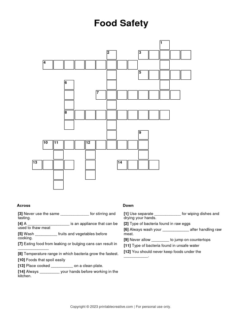 Food Safety Crossword 1 | PDF | Foods | Cooking