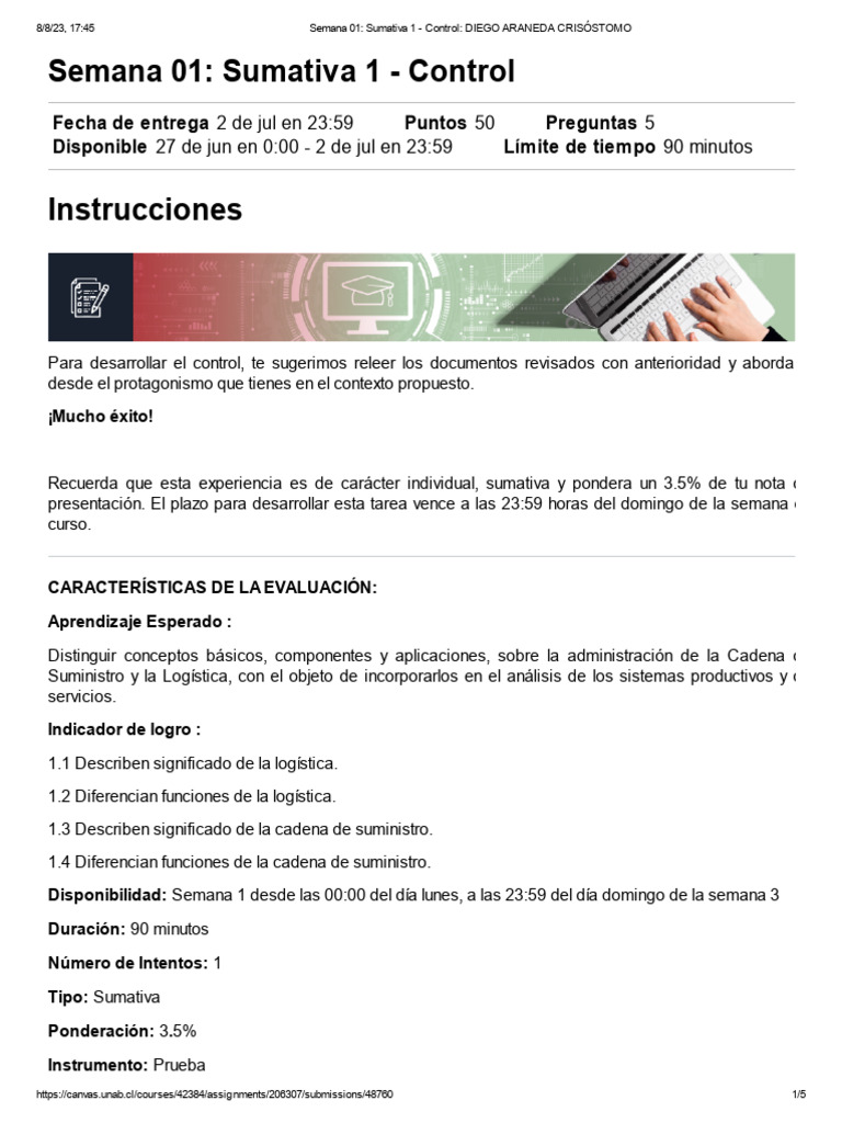 Semana 01 - Sumativa 1 - Control1 | PDF