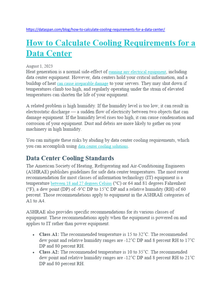 How To Calculate Cooling Requirements For A Data Center | PDF | Data ...