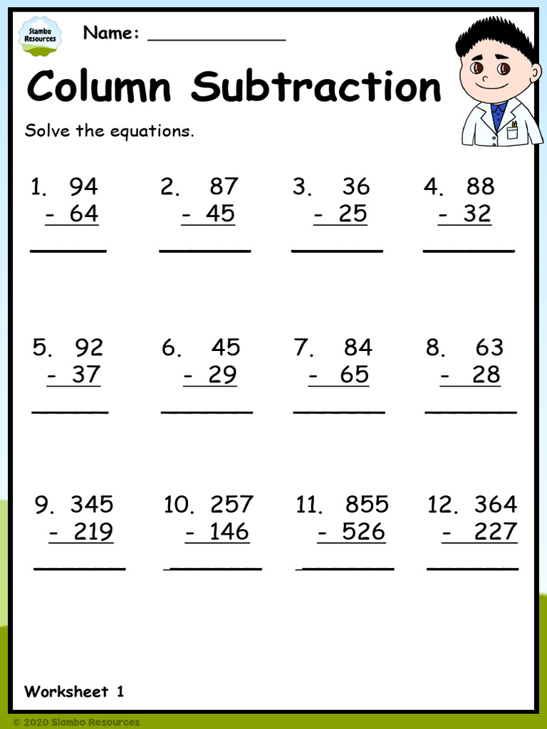 Grade 3 Column Subtraction Worksheet 1 | PDF