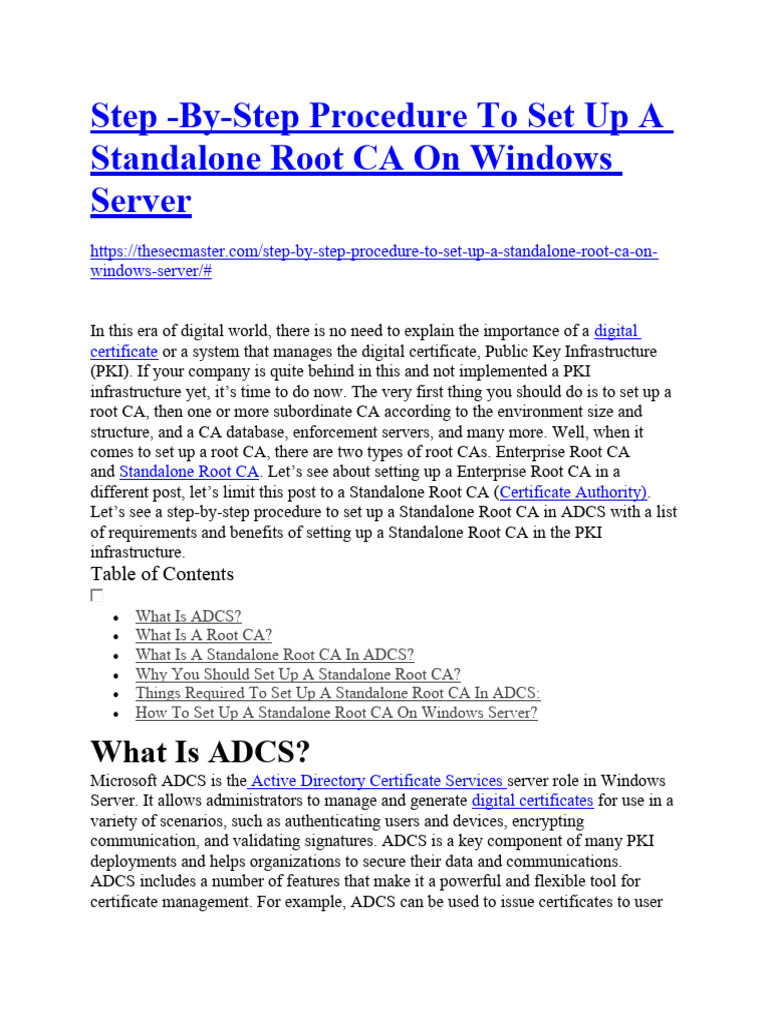 Step - By-Step Procedure To Set Up A Standalone Root CA On Windows Server | PDF | Public Key ...