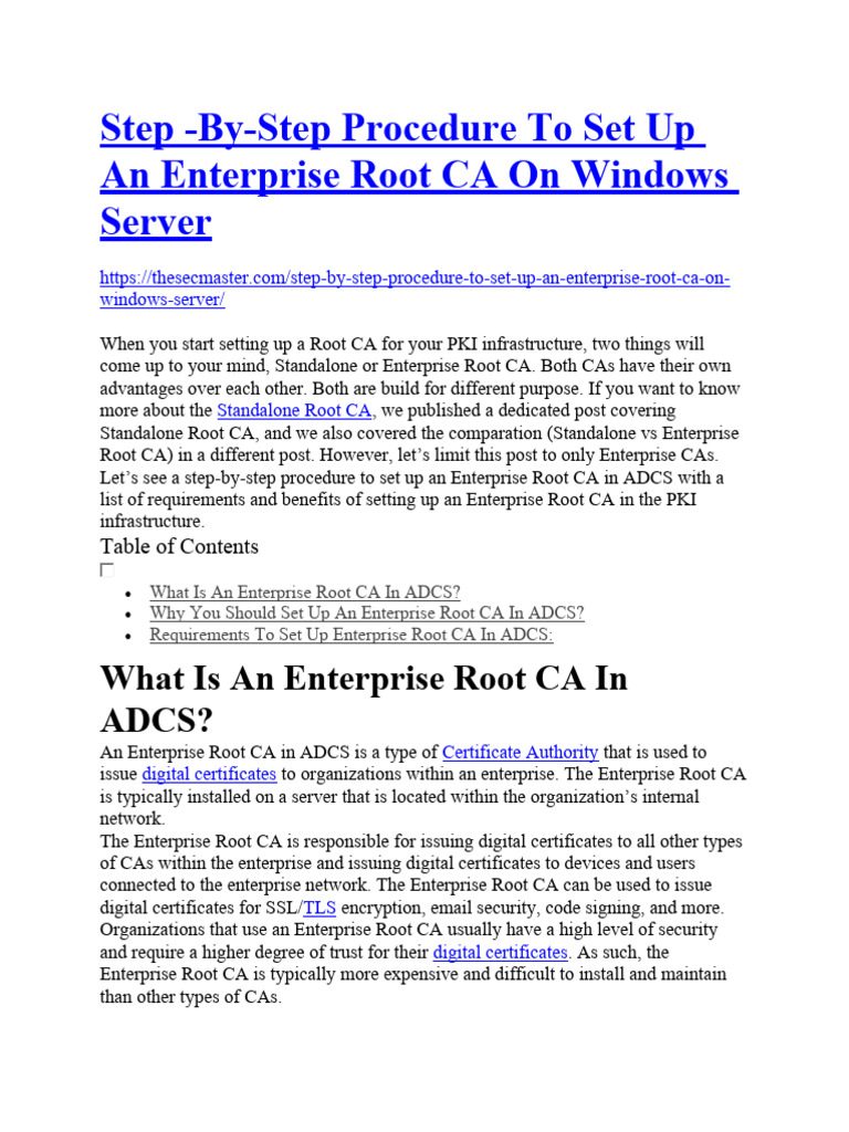 Enterprise Root CA Setup Guide | PDF | Public Key Certificate | Active ...