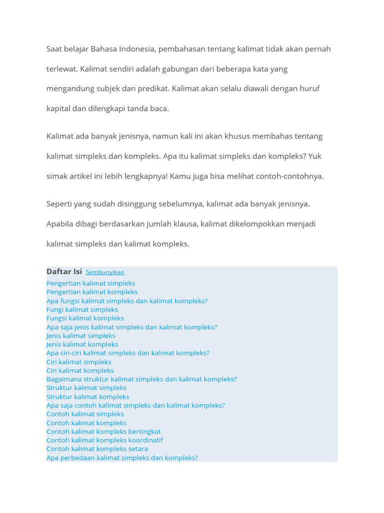 Perbedaan Kalimat Simpleks dan Kompleks | PDF