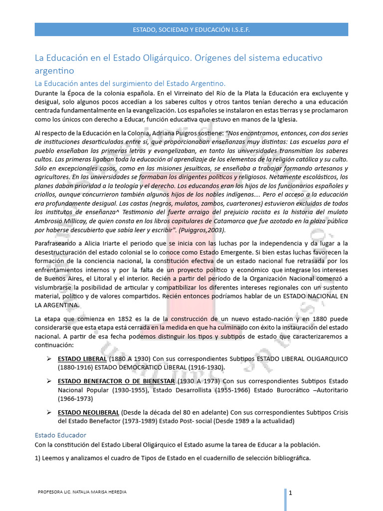 Unidad 2 Semanas 3 y 4 La Educación en El Estado Oligárquico | PDF
