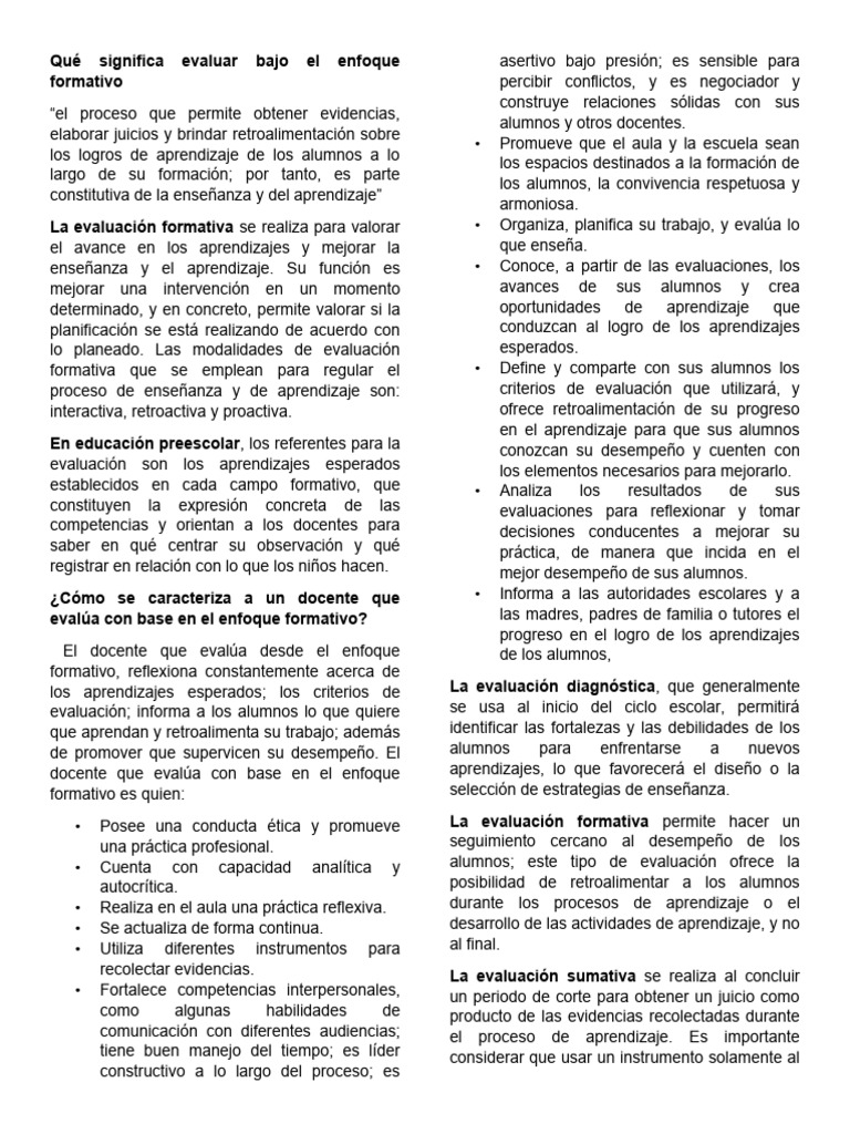 Qué significa evaluar bajo el enfoque formativo | PDF