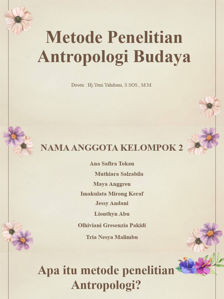 Metode Penelitian Antropologi Budaya Kel 2 | PDF Metode Penelitian Antropologi Budaya Kel 2 | PDF