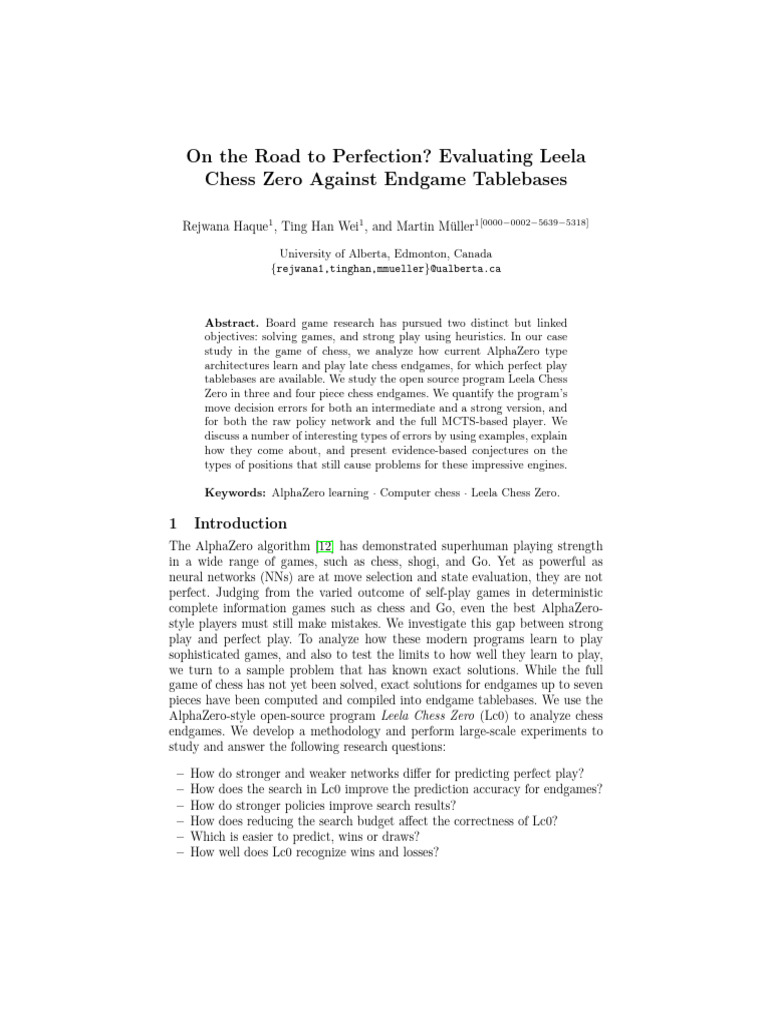 Evaluating Leela Chess Zero vs. Endgame Tablebases | PDF | Chess | Game Theory
