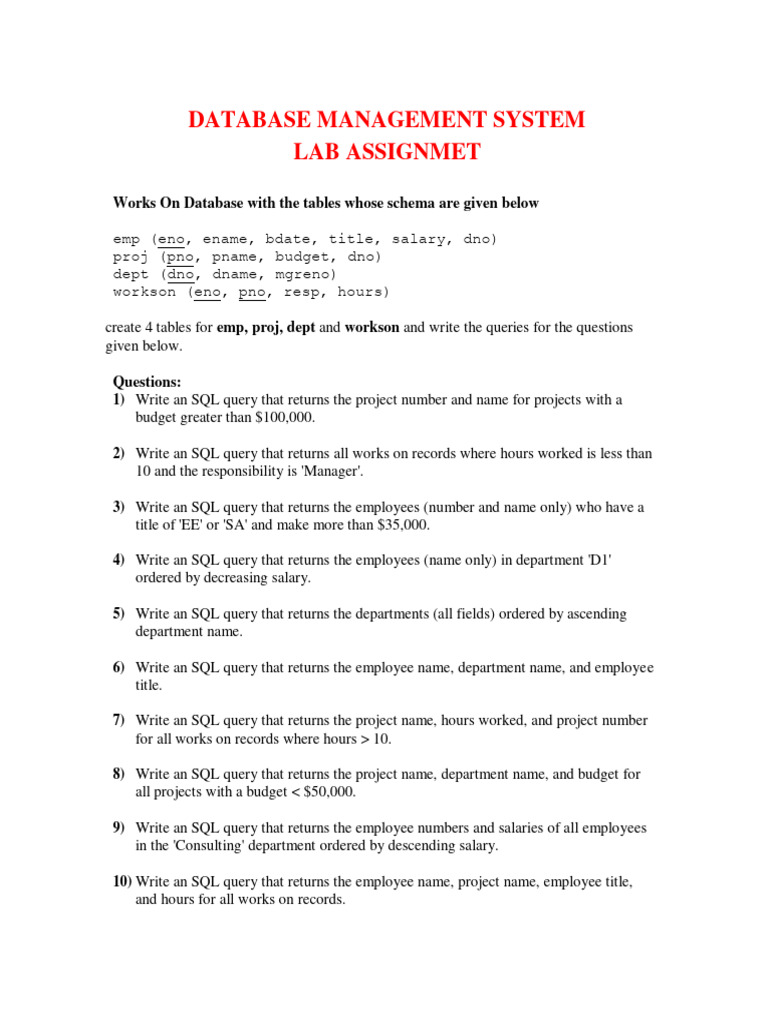 Sql Assignment Pdf