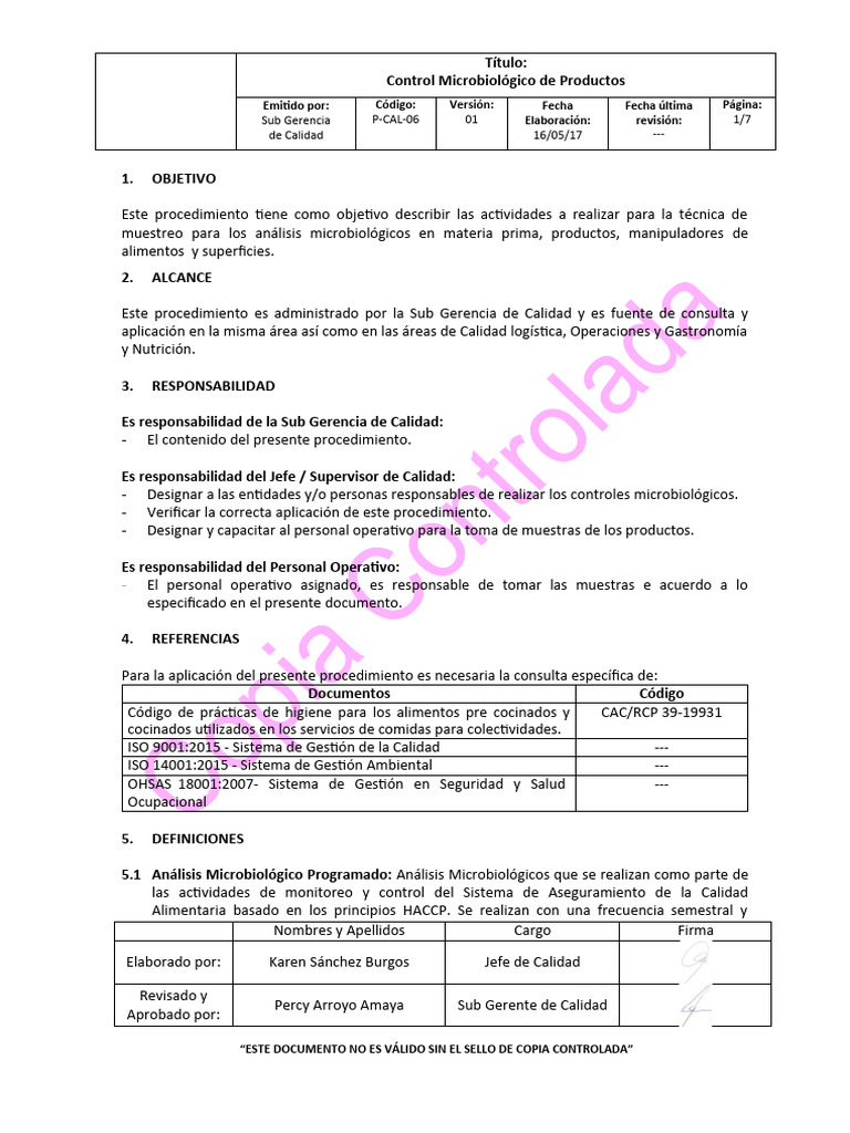 P-CAL-06 V01 Control Microbiológico de Productos | PDF