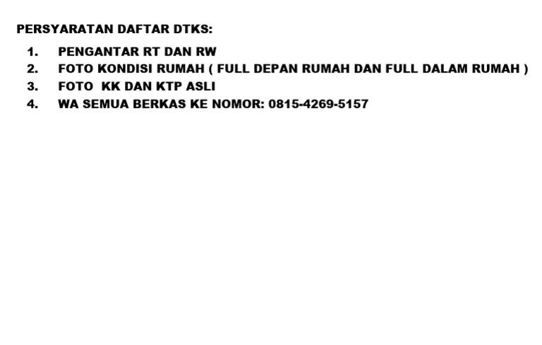 Persyaratan Daftar DTKS | PDF