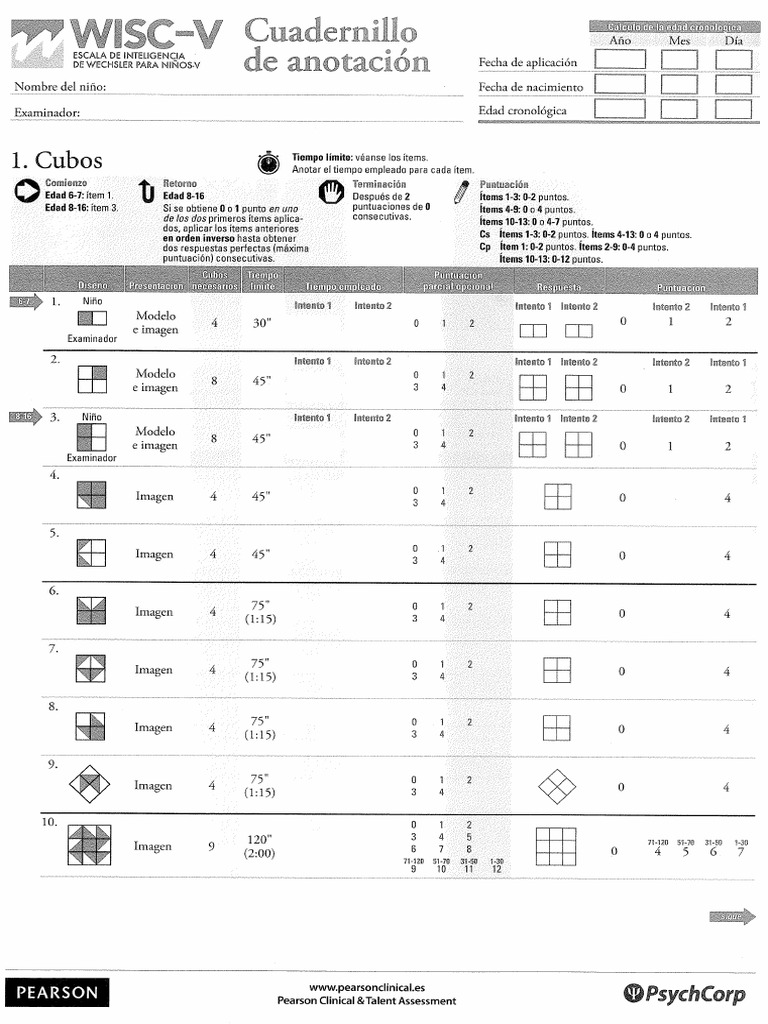 Cuadernillo de Anotacion WISC 5 | PDF