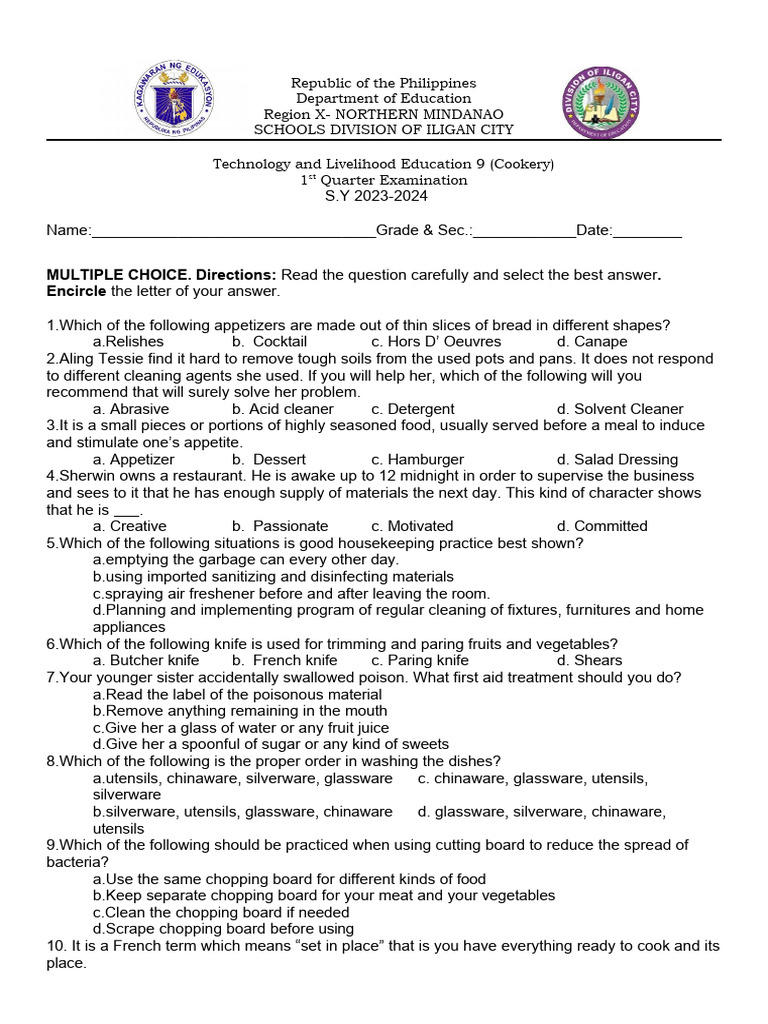 Appetizers and Culinary Basics Exam | PDF | Hors D'oeuvre | Foods