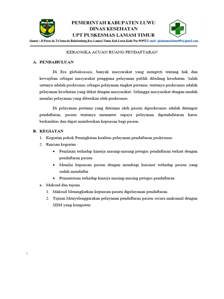 Kerangka Acuan Ruang Pendaftaran | PDF