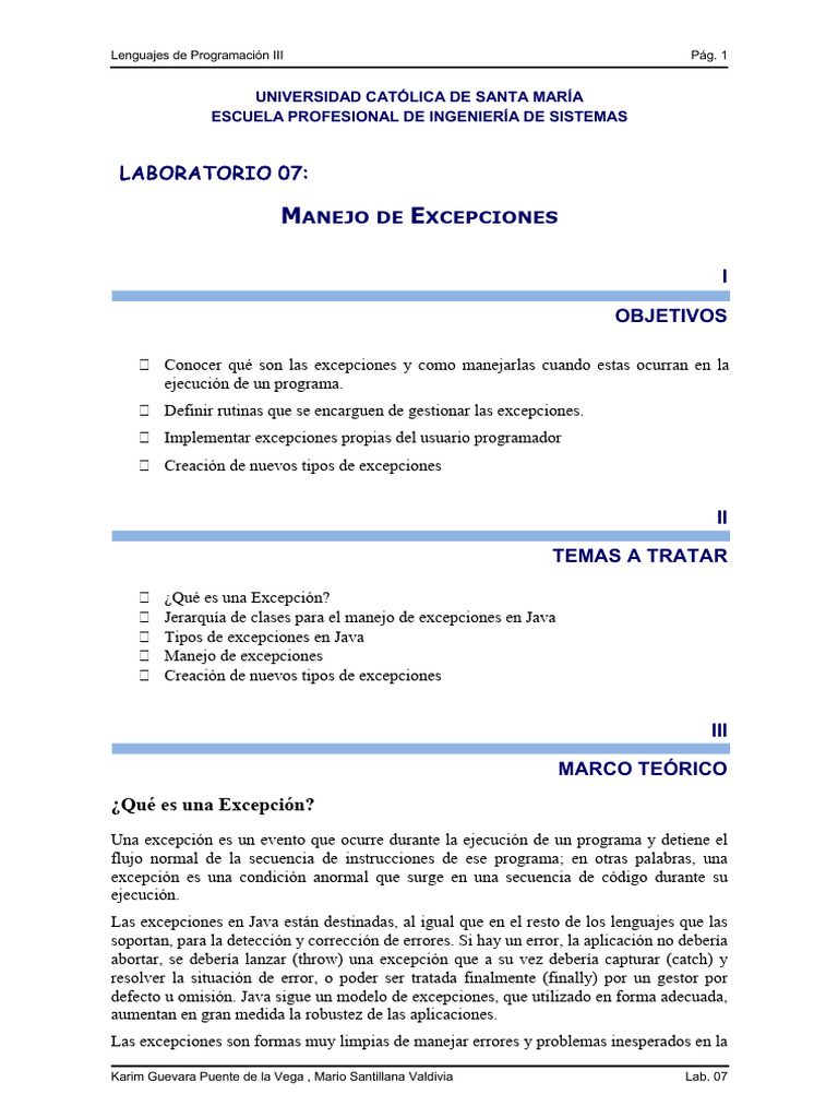 Manejo de Excepciones en Java | PDF | Ciencias de la Computación | Desarrollo de software