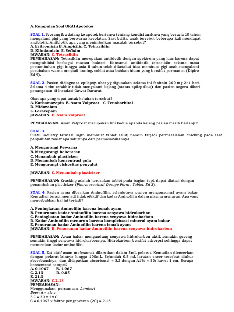 Cth Soal UKAI Apoteker 2023 Dan Pembahasan | PDF