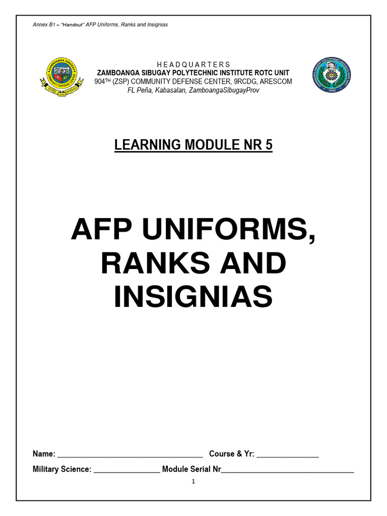 Module Nr 5 -AFP Uniforms, Ranks & Insignias | PDF | Military Rank ...