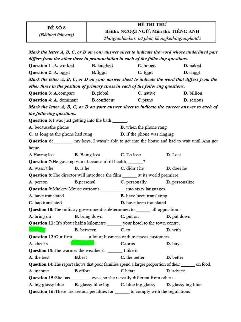 English Exam Practice Test | PDF